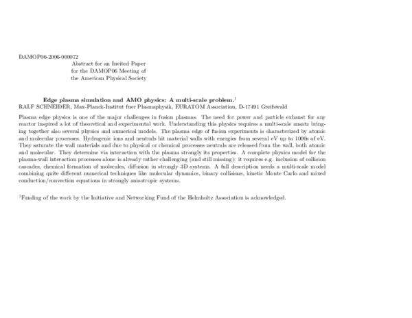 Pdf Edge Plasma Simulation And Amo Physics A Multi Scale Problem