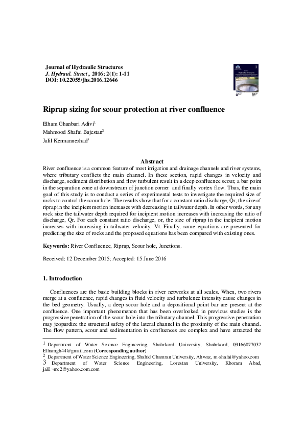 (PDF) Riprap sizing for scour protection at river confluence