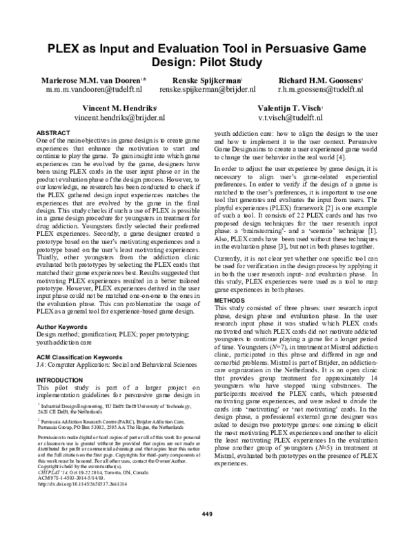 (PDF) PLEX as input and evaluation tool in persuasive game design