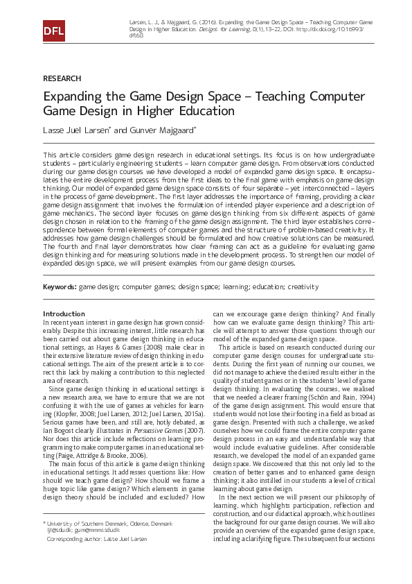 (PDF) Expanding the Game Design Space – Teaching Computer Game Design ...