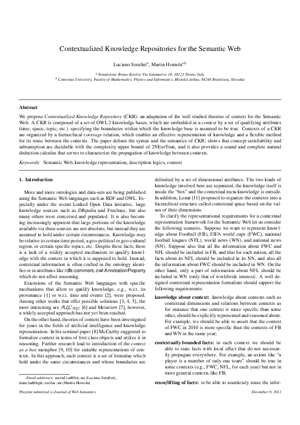 (PDF) Contextualized knowledge repositories for the Semantic Web