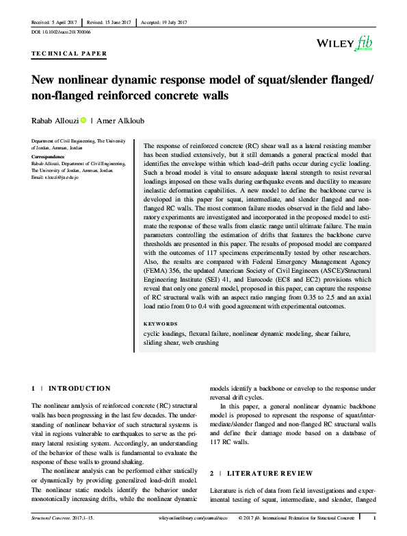 Pdf New Nonlinear Dynamic Response Model Of Squat Slender Flanged Non Flanged Reinforced