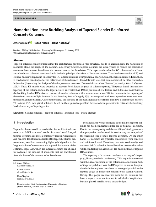 (PDF) Numerical Nonlinear Buckling Analysis of Tapered Slender ...
