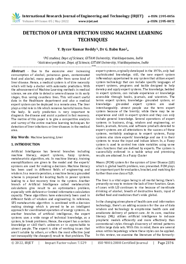 (PDF) DETECTION OF LIVER INFECTION USING MACHINE LEARNING TECHNIQUES