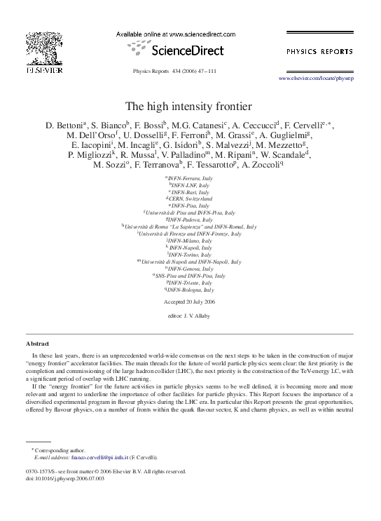 (PDF) The high intensity frontier