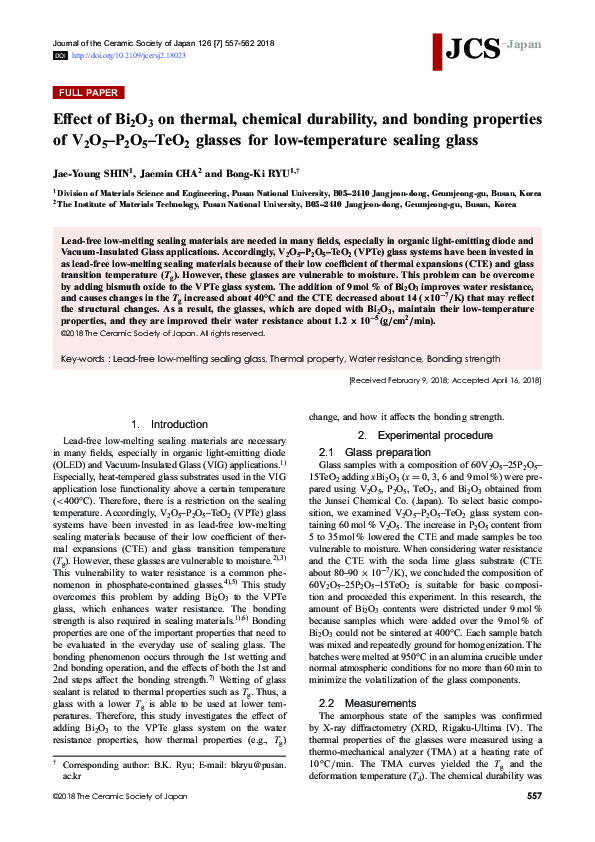 (PDF) Effect of Bi2O3 on thermal, chemical durability, and bonding ...