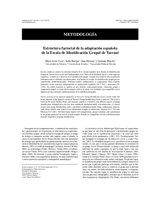 (PDF) [Factor structure of the Spanish adaptation of Tarrant's Group ...