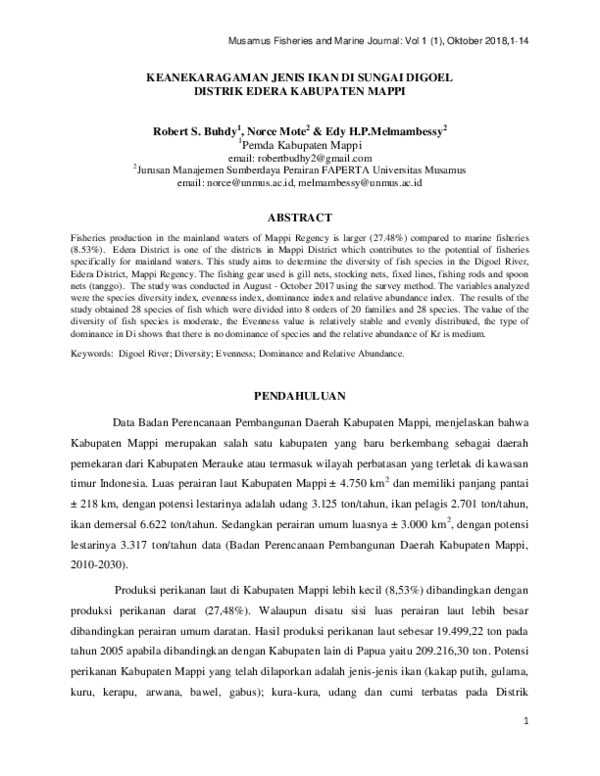 (PDF) Keanekaragaman Jenis Ikan DI Sungai Digoel Distrik Edera ...