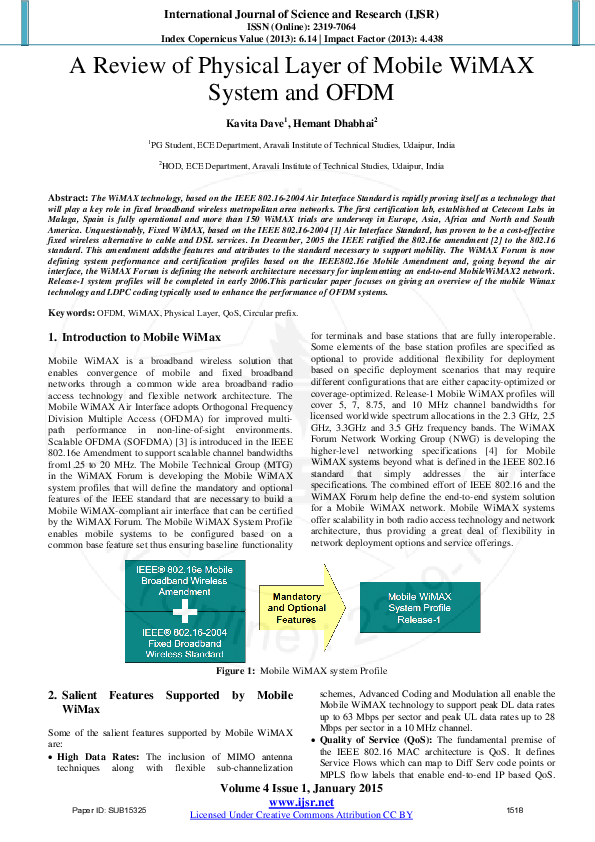 Pdf A Review Of Physical Layer Of Mobile Wimax System And Ofdm