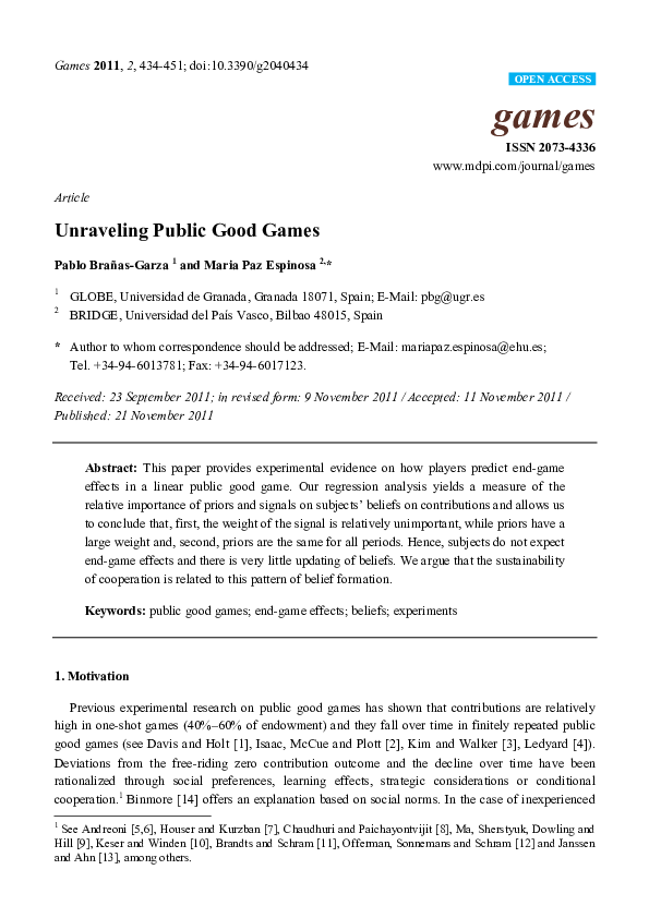 (PDF) Unraveling Public Good Games