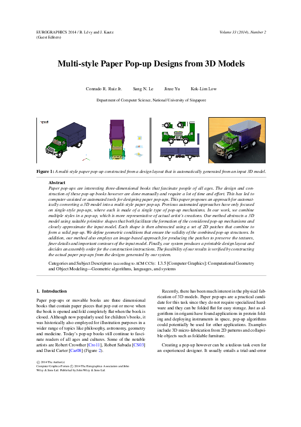 (PDF) Multi-style paper pop-up designs from 3D models