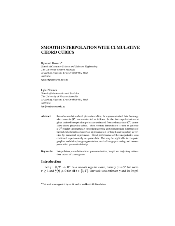 (PDF) Smooth Interpolation with Cumulative Chord Cubics