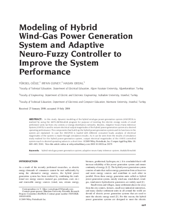 (PDF) Modeling of hybrid wind-gas power generation system and adaptive neuro-fuzzy controller to ...