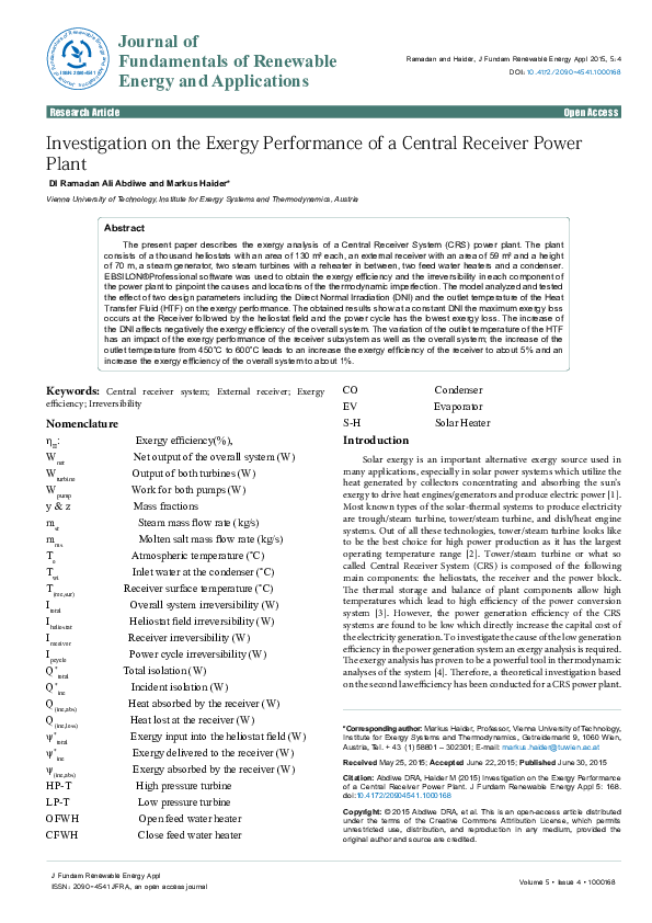(PDF) Investigation on the Exergy Performance of a Central Receiver ...