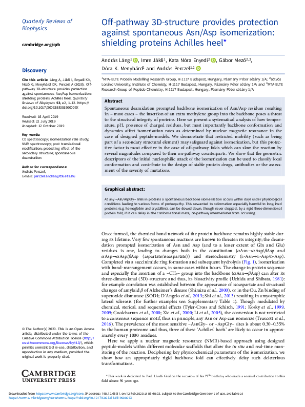 (PDF) Off-pathway 3D-structure provides protection against spontaneous ...