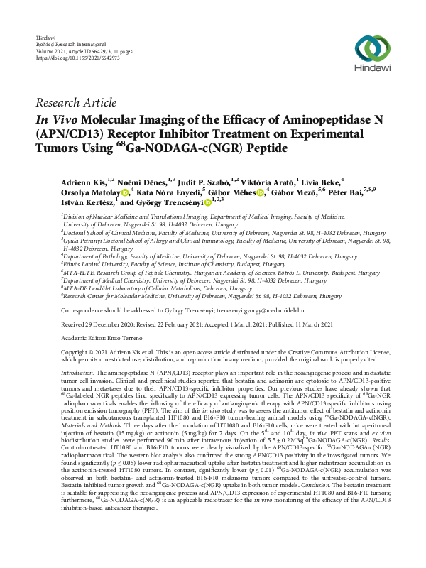 (PDF) In Vivo Molecular Imaging of the Efficacy of Aminopeptidase N ...