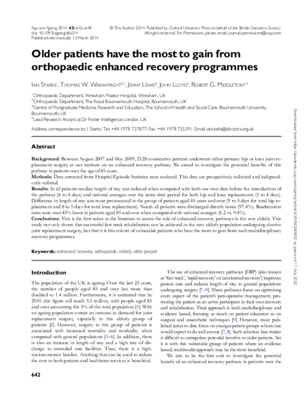 (PDF) Older patients have the most to gain from orthopaedic enhanced ...