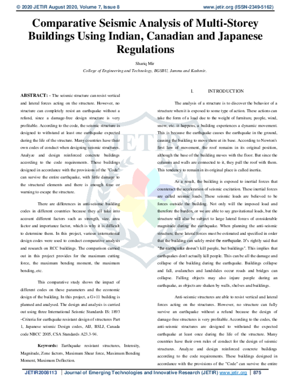 (PDF) Comparative Seismic Analysis of Multi-Storey Buildings Using Indian, Canadian and Japanese ...