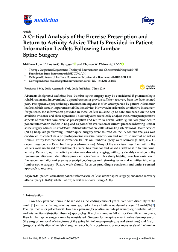 (PDF) A Critical Analysis of the Exercise Prescription and Return to ...