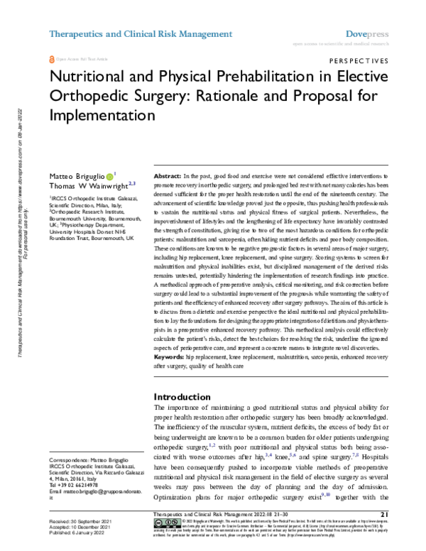 (PDF) Nutritional and Physical Prehabilitation in Elective Orthopedic Surgery: Rationale and ...