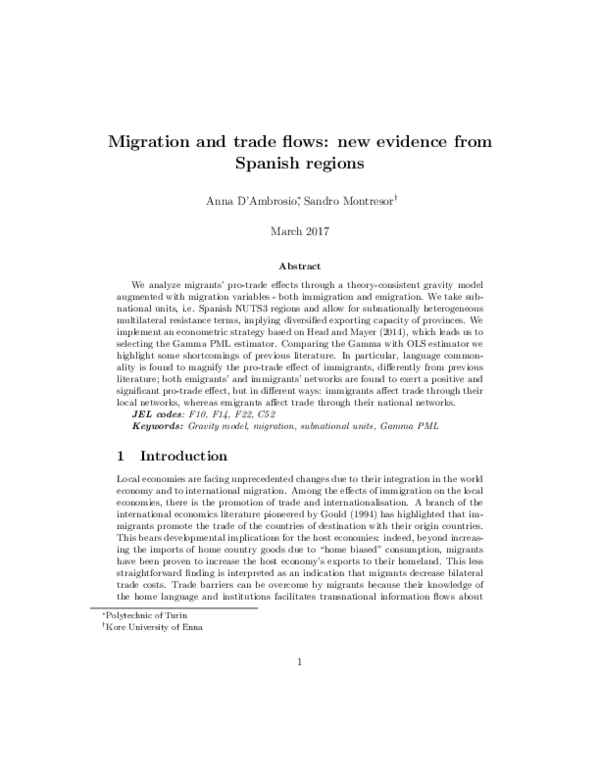 (PDF) Migration and Trade Ows: New Evidence from Spanish Regions