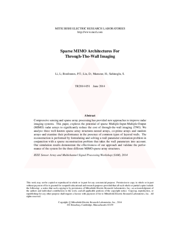 (PDF) Sparse MIMO architectures for through-the-wall imaging