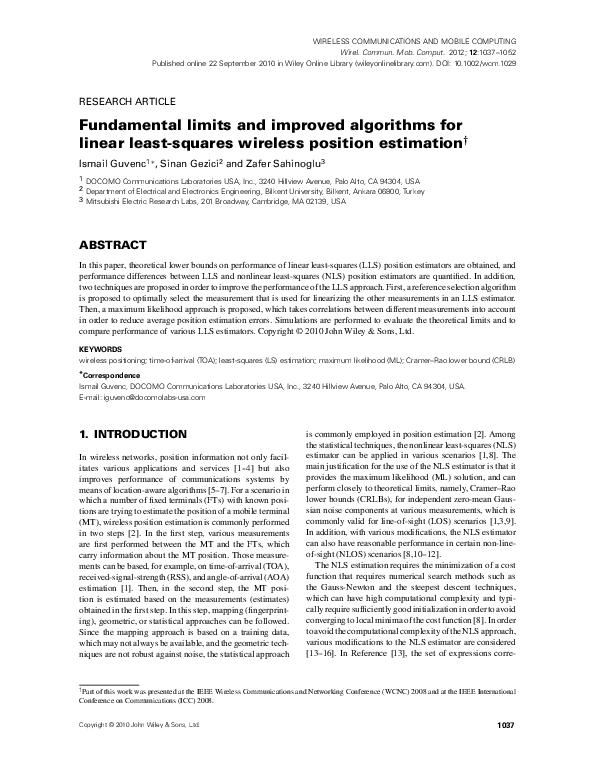 Pdf Limits And Algorithms For Lls Position Estimation