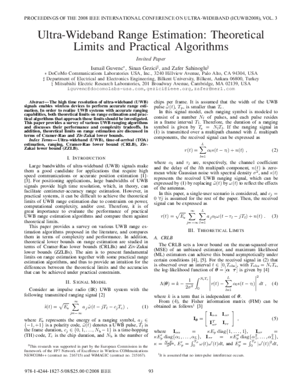 Pdf Ultra Wideband Range Estimation Theoretical Limits And Practical Algorithms