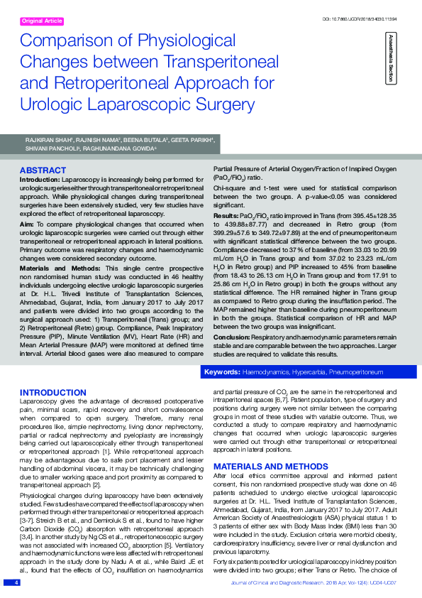 (PDF) Comparison of Physiological Changes between Transperitoneal and ...