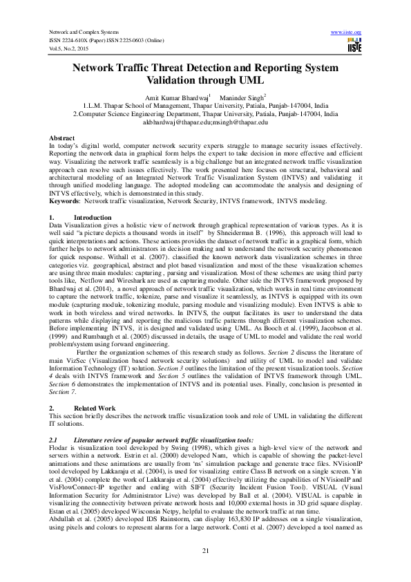 Pdf Network Traffic Threat Detection And Reporting System Validation Through Uml