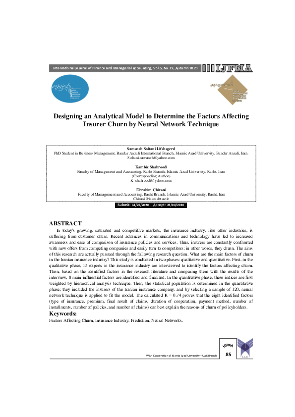 (PDF) Designing an Analytical Model to Determine the Factors Affecting Insurer Churn by Neural ...