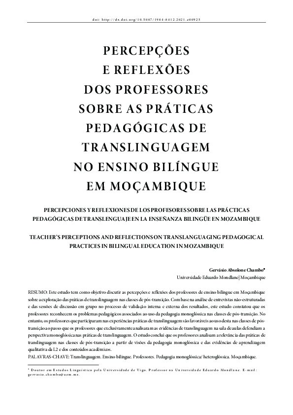 (PDF) Percepções e reflexões dos professores sobre as práticas ...