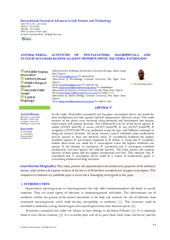 (PDF) Antibacterial Activities of Pentaclethra Macrophylla and Syzygium Samarangense against ...