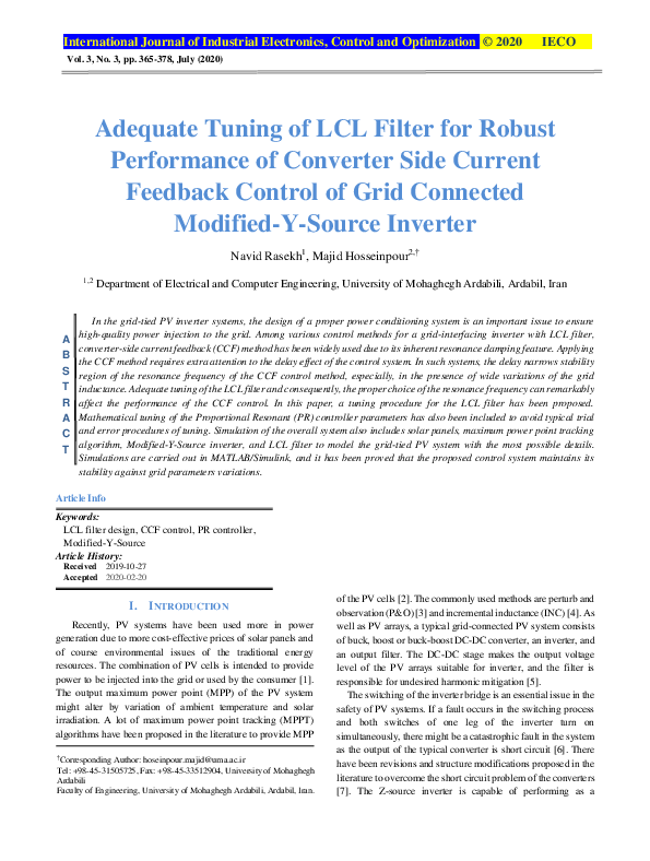Pdf Adequate Tuning Of Lcl Filter For Robust Performance Of Converter Side Current Feedback