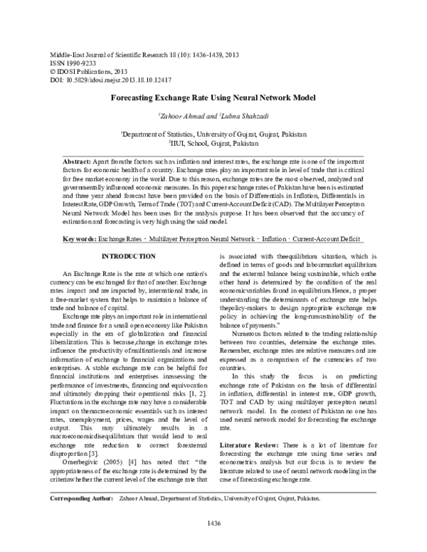 (PDF) Forecasting Exchange Rate Using Neural Network Model