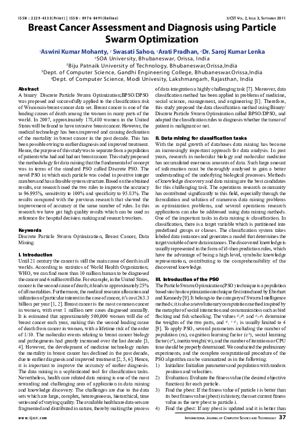 (PDF) Breast Cancer Assessment and Diagnosis using Particle Swarm Optimization