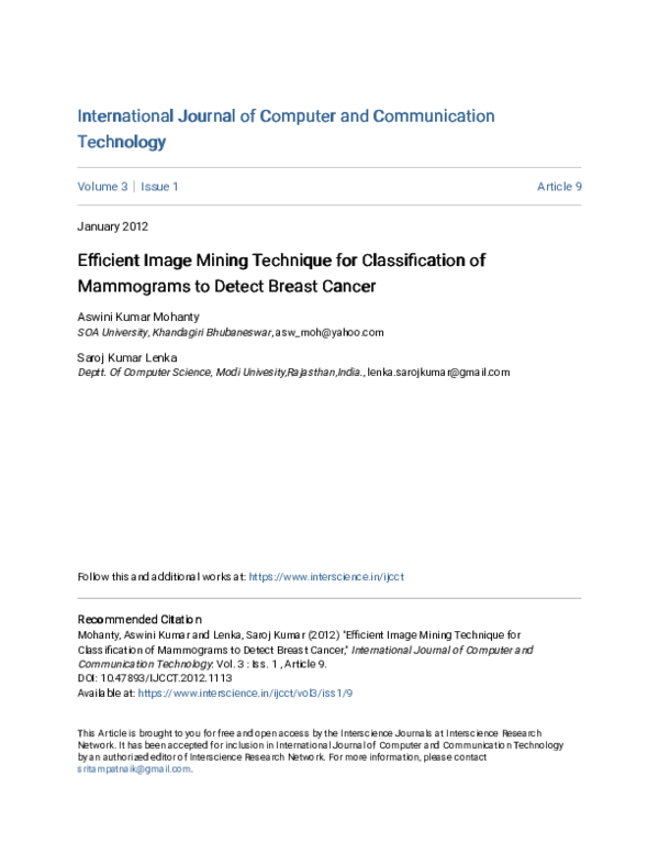 (PDF) Efficient Image Mining Technique for Classification of Mammograms to Detect Breast Cancer