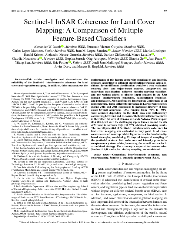 (PDF) Sentinel-1 InSAR Coherence for Land Cover Mapping: A Comparison of Multiple Feature-Based ...