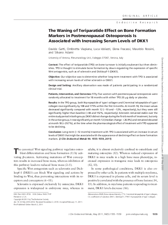 (PDF) The Waning of Teriparatide Effect on Bone Formation Markers in ...