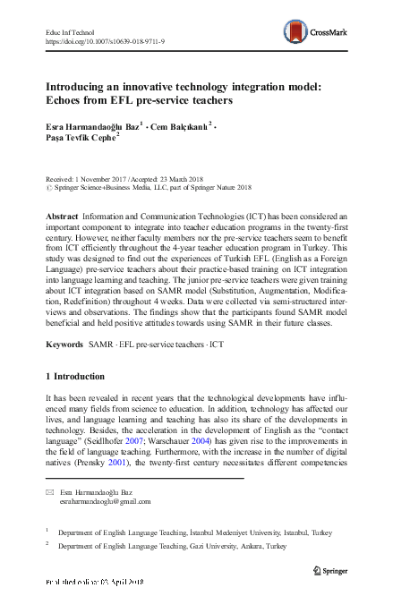 (PDF) Introducing an innovative technology integration model: Echoes from EFL pre-service teachers