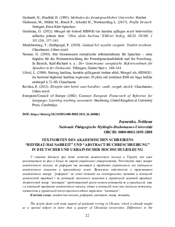 (PDF) Text types of academic writing "Referat/homework" and "abstract ...