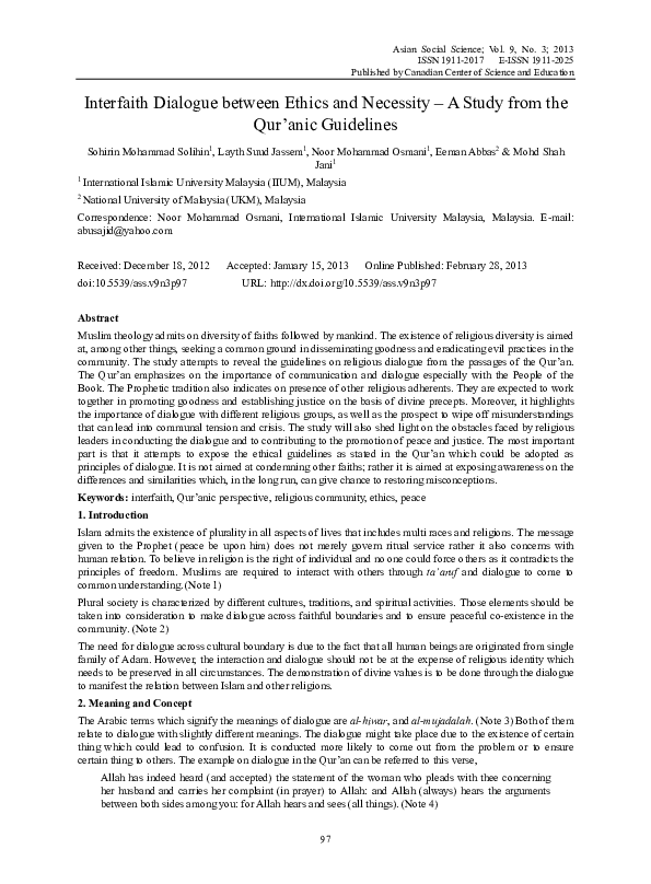 (PDF) Interfaith Dialogue between Ethics and Necessity – A Study from ...