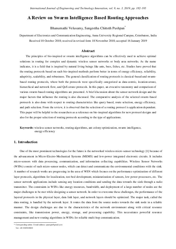 Pdf A Review On Swarm Intelligence Based Routing Approaches