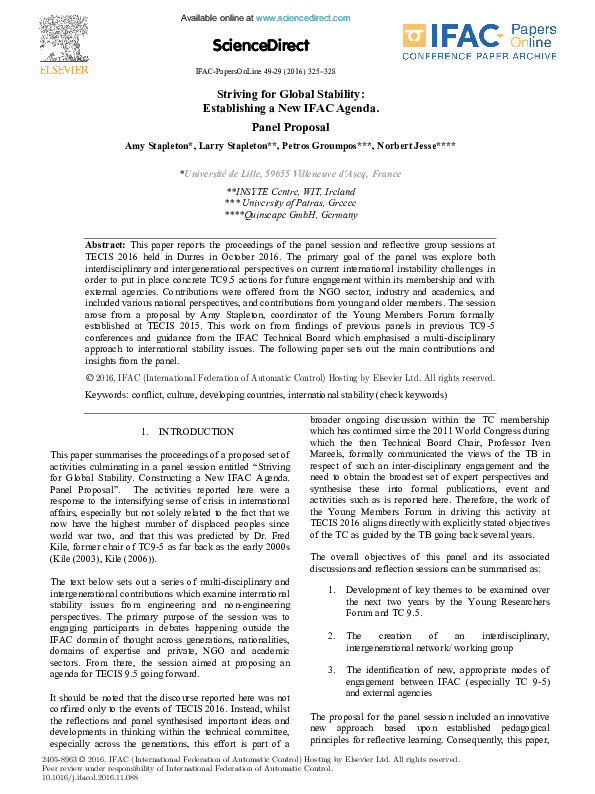 (PDF) Striving for Global Stability: Establishing a New IFAC Agenda