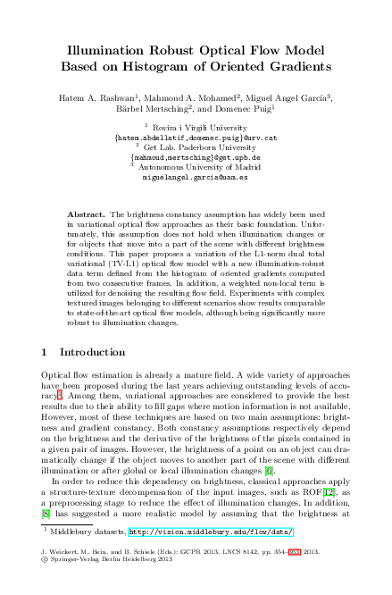 Pdf Illumination Robust Optical Flow Model Based On Histogram Of Oriented Gradients