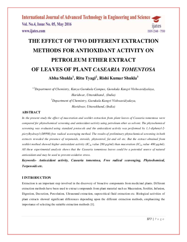 (PDF) The Effect of Two Different Extraction Methods for Antioxidant Activity on Petroleum Ether ...