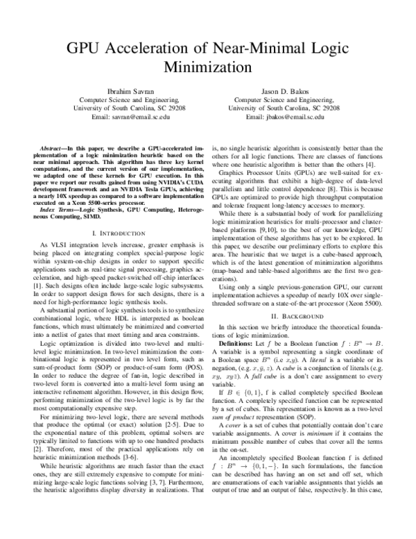 Pdf Gpu Acceleration Of Near Minimal Logic Minimization 
