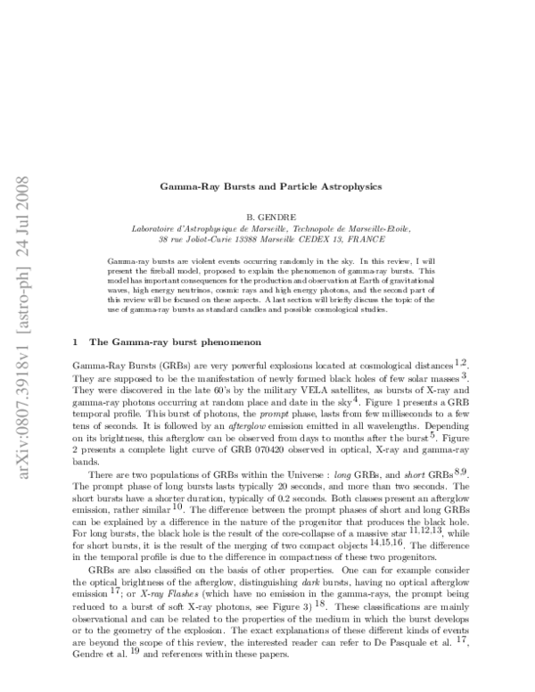 (PDF) Gamma-Ray Bursts and Particle Astrophysics
