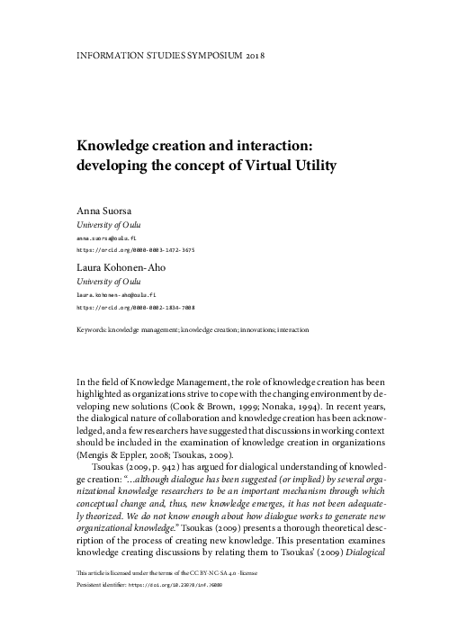 (PDF) Knowledge creation and interaction: Developing the concept of Virtual Utility