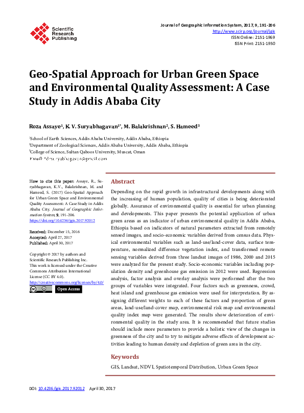 (PDF) Geo-Spatial Approach for Urban Green Space and Environmental Quality Assessment: A Case ...